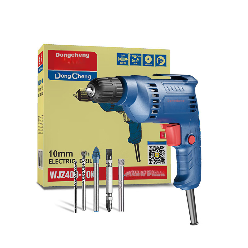 Dongcheng Cordless Drill WJZ400-10K with Forward/Reverse Switch and Adjustable Speed, Multi-functional Household Electric Drill Power Tool