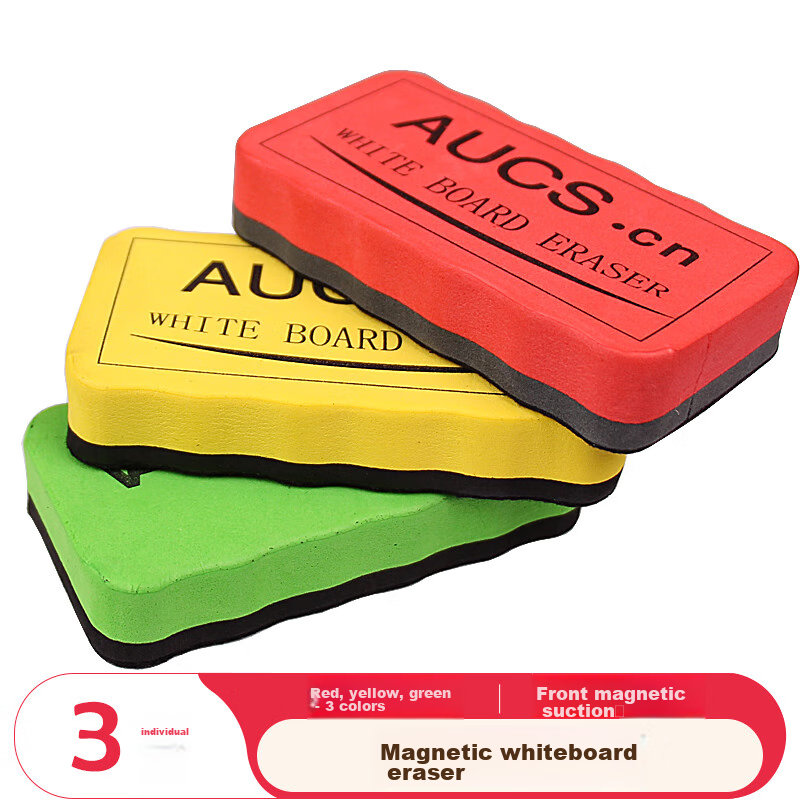 AUCS Magnetic Whiteboard Eraser Set, Magnetic Blackboard Eraser, Whiteboard Pen, Erasable Whiteboard Eraser, 3 Pieces/3 Colors, Office Stationery