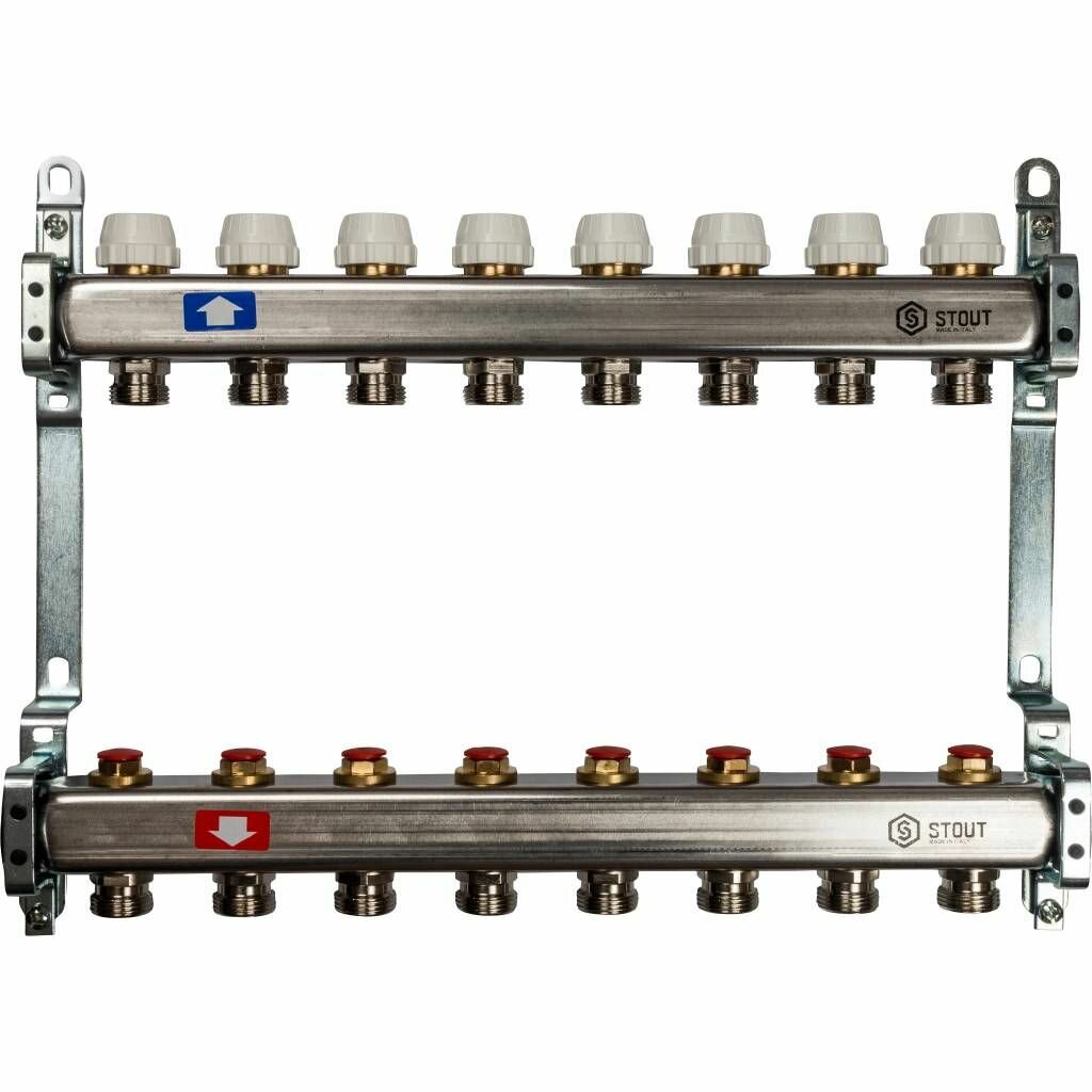 Коллекторная группа STOUT без расходомеров на 8 выходов из нерж. стали