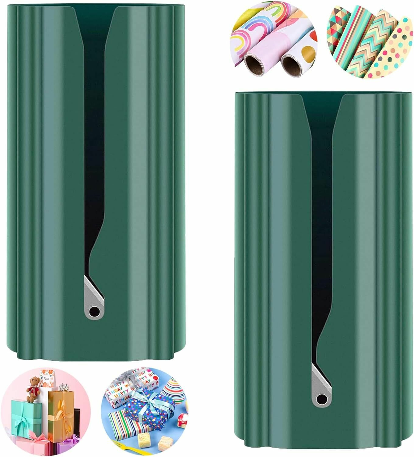 Резак для подарочной упаковки Easy Slide, резак для оберточной бумаги, набор из 2 штук (зеленый*2)