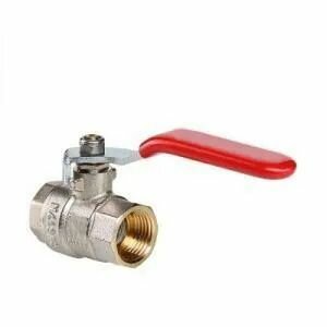 Кран шаровый 1 дюйм гайка-гайка, никелированный с красным рычагом для водопровода