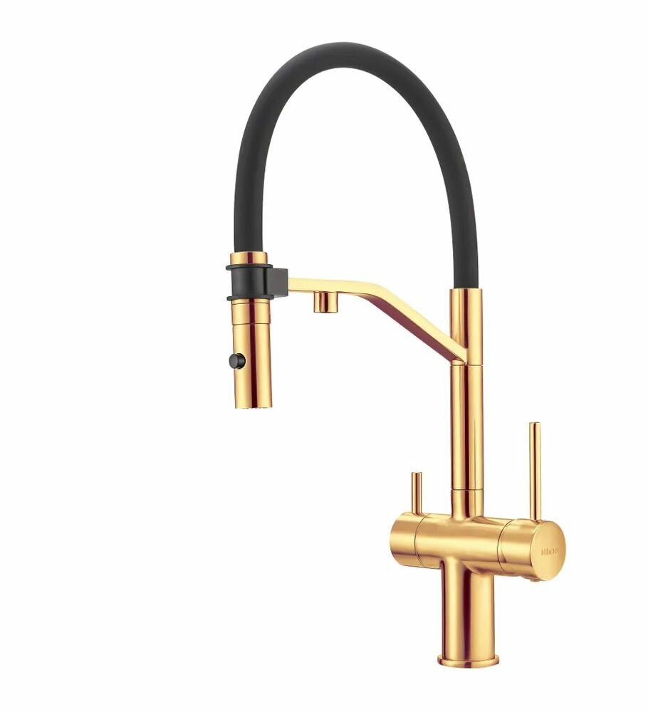 Смеситель для кухни с гибким изливом и подключением к фильтру Milacio Ultra MCU.557. GD золото брашированное