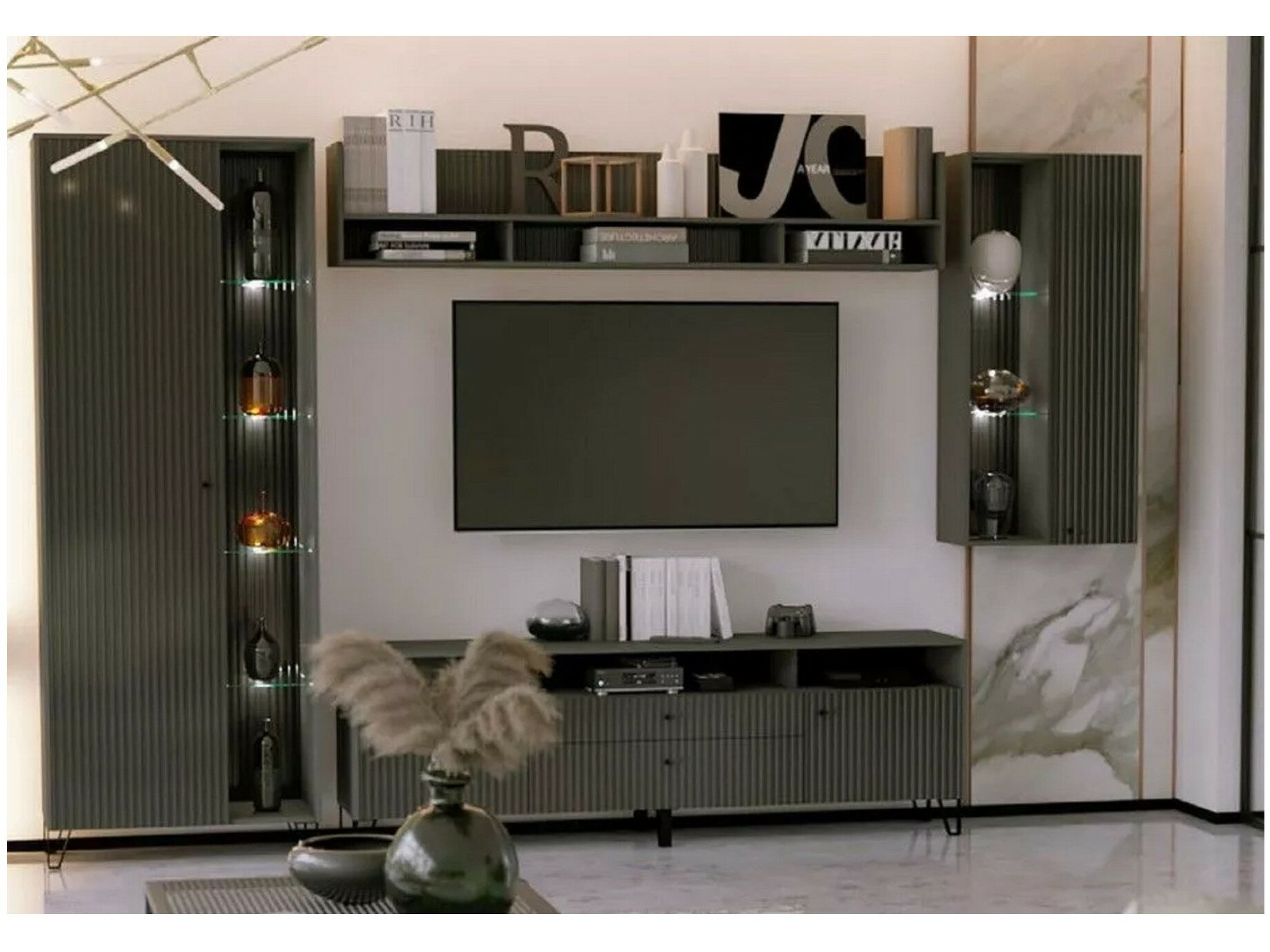 Модульная гостиная Оливия, композиция 1 (Графит, Графит Софт)