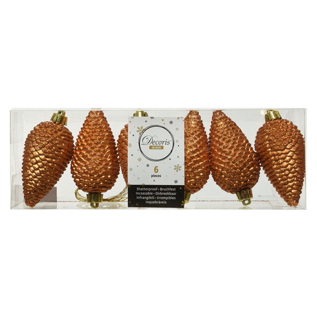 Елочная игрушка Шишка Alto - Янтарная 8 см, 6 шт, пластик, Kaemingk, 028660