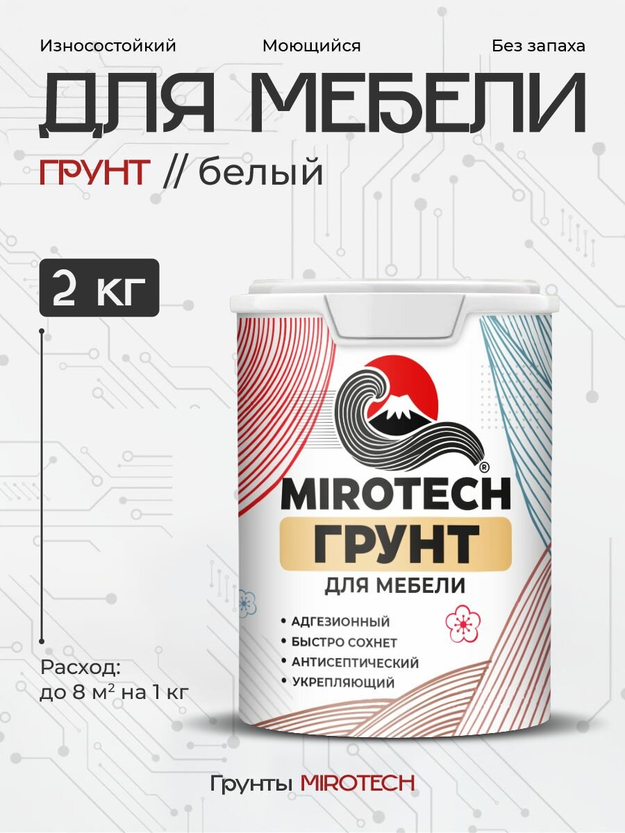 Грунт для мебели MIROTECH адгезионный износостойкий быстросохнущий без запаха, белый, 2 кг