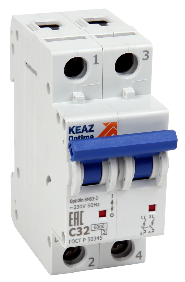 Автоматический выключатель КЭАЗ OptiDin BM63-2D50-УХЛ3 модульный, 2P 50А, 260624 / электроавтомат