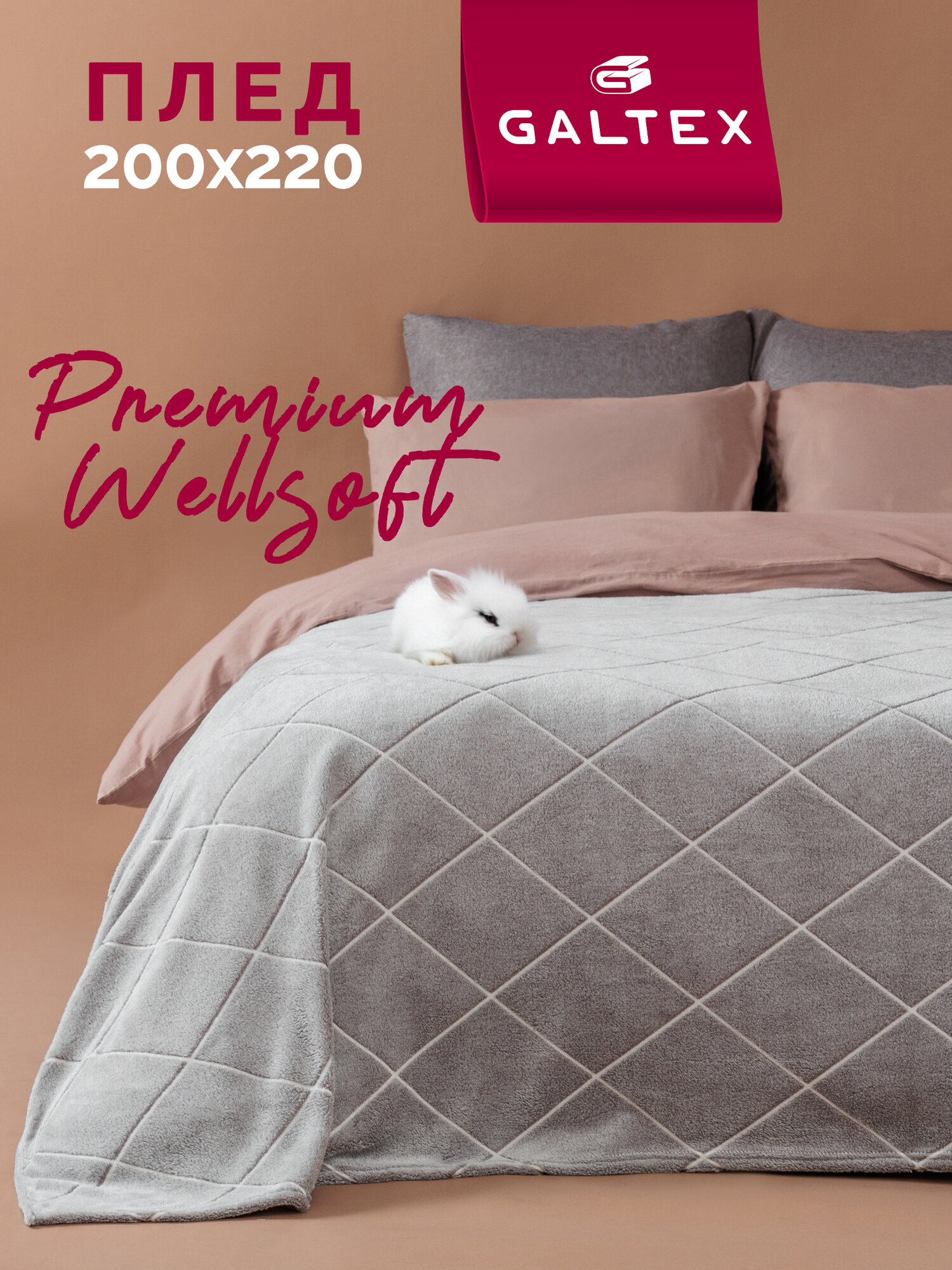 Плед "Альфа светло-серый", 200x220 см, велсофт, 100 % полиэстер от Galtex