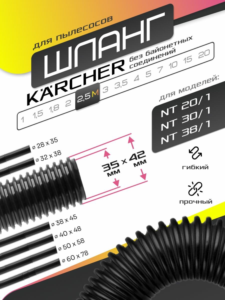 Шланг гофрированный длиной 2.5 м. для пылесоса Karcher серий NT
