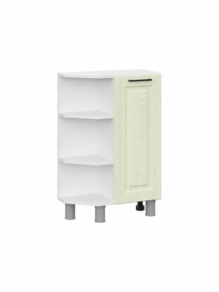 Кухонный модуль напольный, стол торцевой Шервуд с полками, с доводчиками, 30х54х82.4 см, Белый / Дуб кремовый матовый