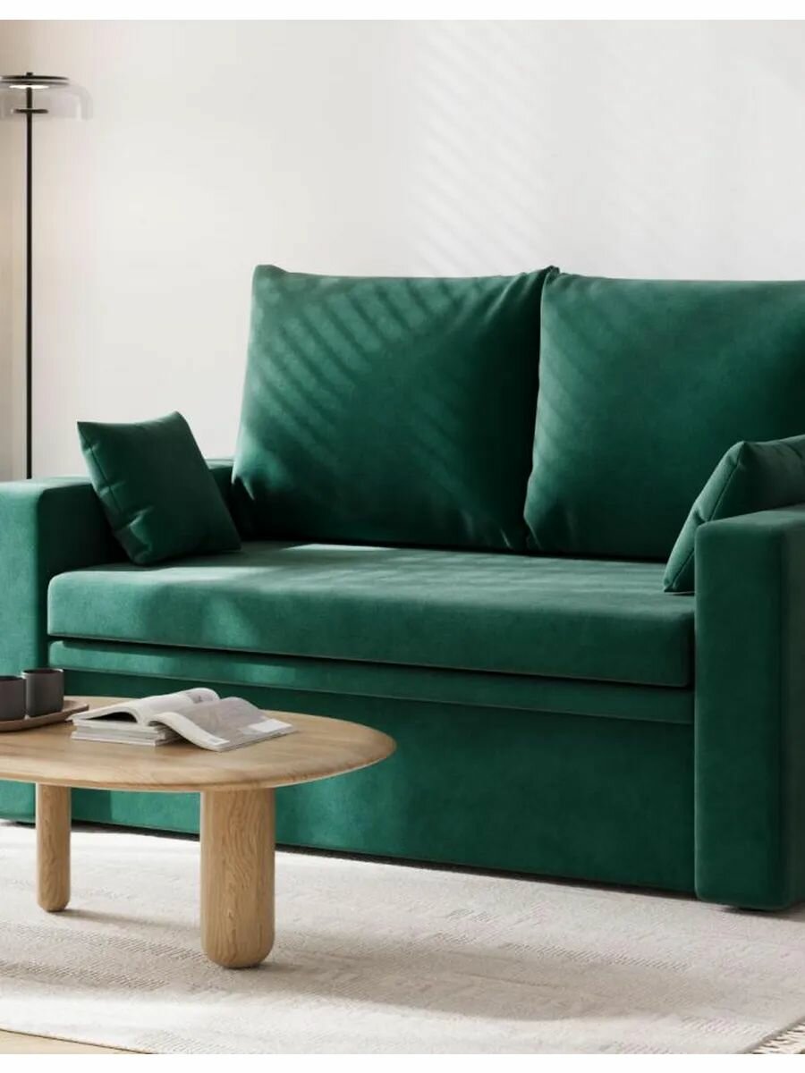 Диван кровать прямой Стрейф раскладной, выкатной, с ящиком для хранения, 119х186 см спальное место, Зеленый, велюр