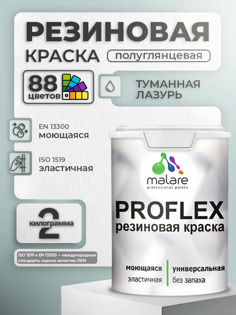 Краска резиновая Malare ProfleX жидкая резина для наружных и внутренних работ, быстросохнущая моющаяся, полуглянцевая, туманная лазурь, 2 кг