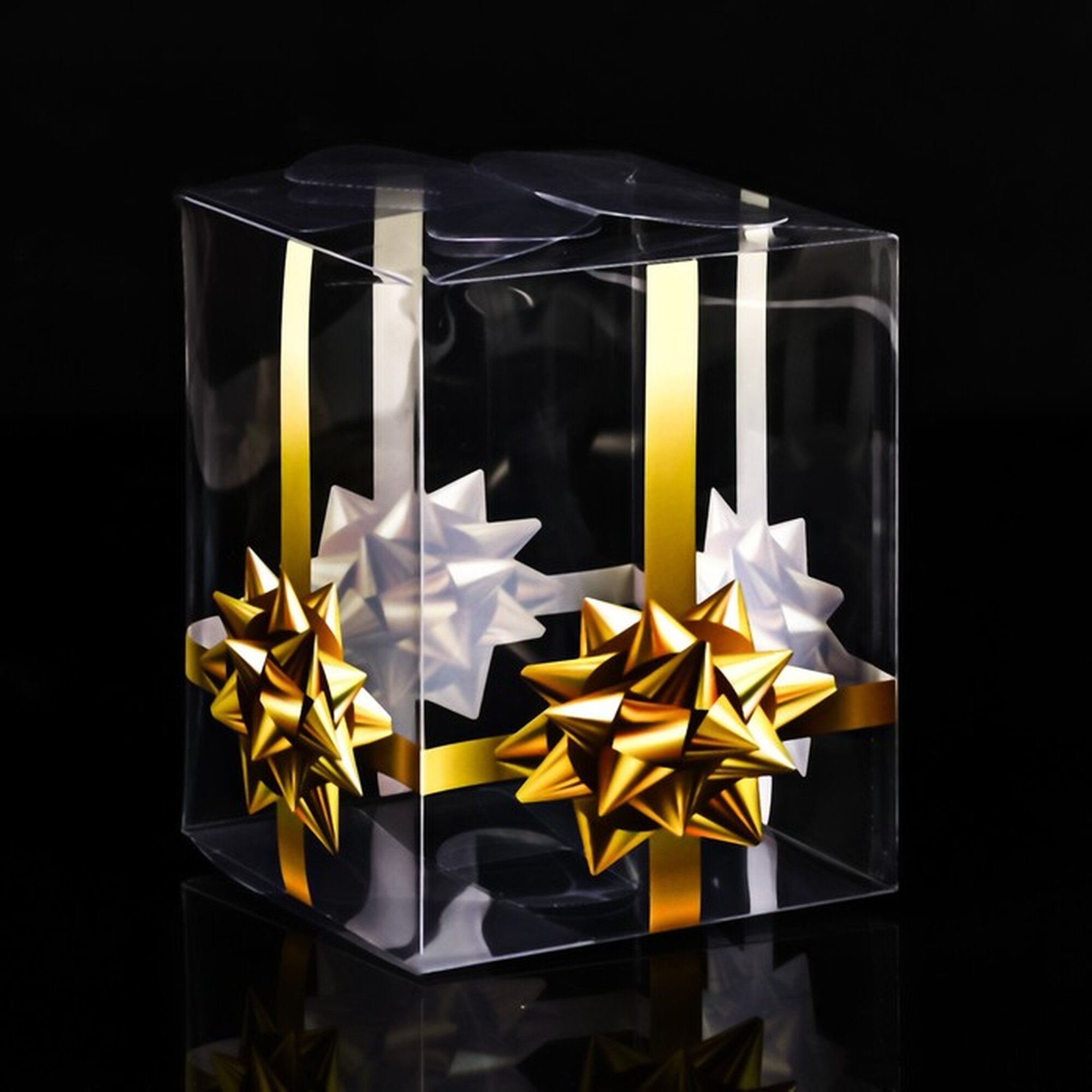 Складная прозрачная коробка из PVC, для упаковки подарков, «Золотой бантик», 12×12×15 см