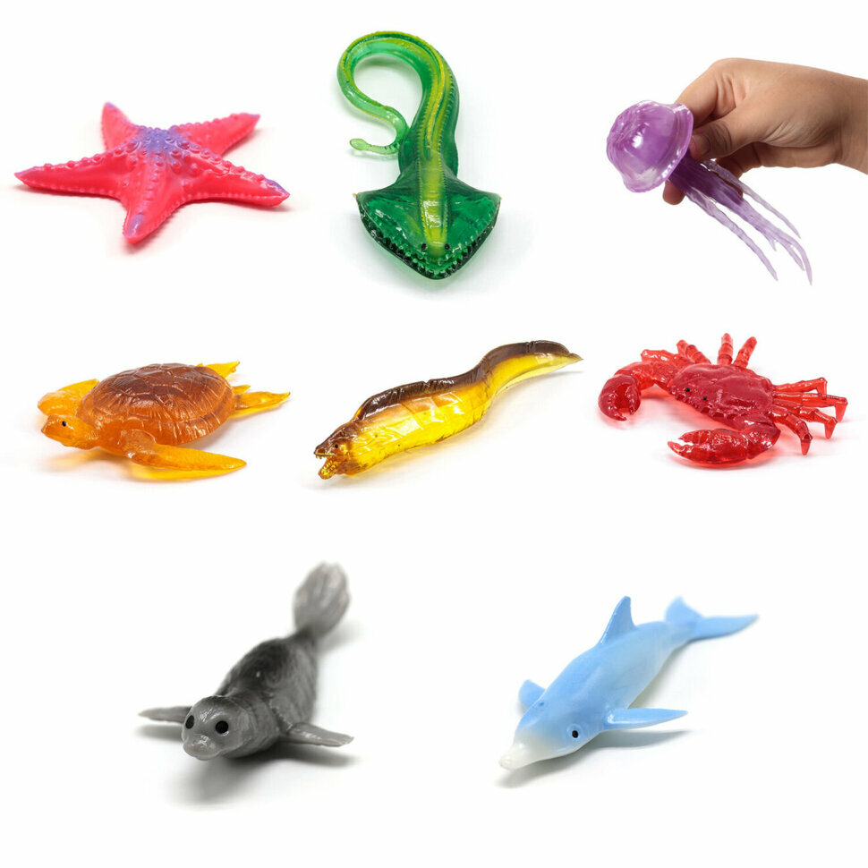 Фигурка антистресс тянучка "Морские животные", ассорти 8 видов, JOLLY JOT (джолли джот), 666182, 8 штук, 666182
