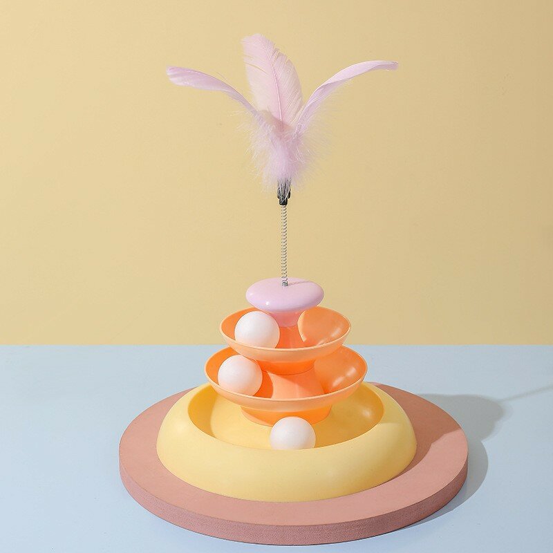 Игрушка для домашних кошек с трехслойной дорожкой feather cat turntable funny cat stick