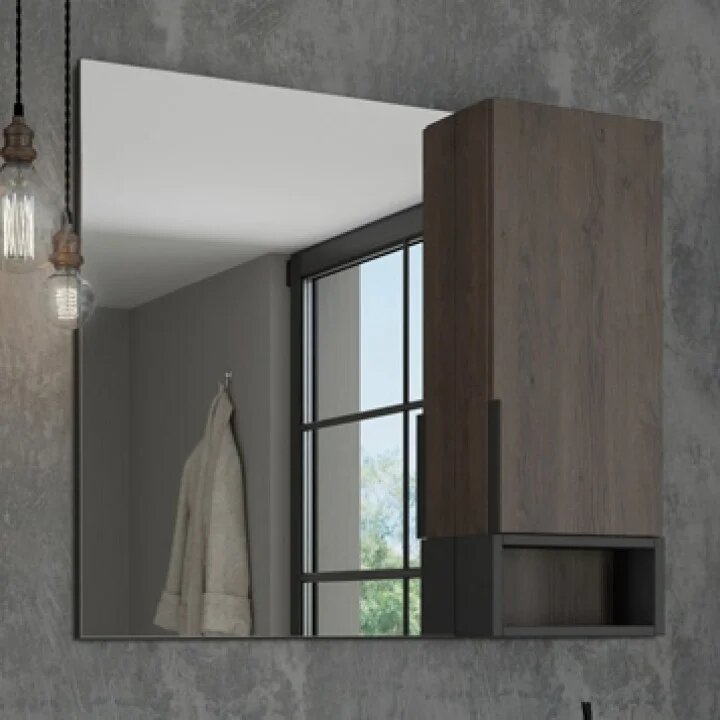 Зеркало Comforty Франкфурт 90 с полкой, со шкафчиком, 88 см, черное, лофт, зеркало настенное в ванную