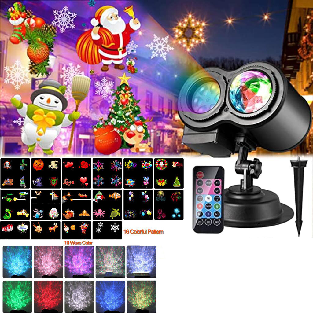 Weihnachten LED Projektorlampe, 20 Folien ALED LIGHT Projektor Lichter Wasserwellen-Welleneffekt, Wasserdichte Außenbeleuchtung Weihnachten Licht Projektor mit Fernbedienung zum Party Urlaub