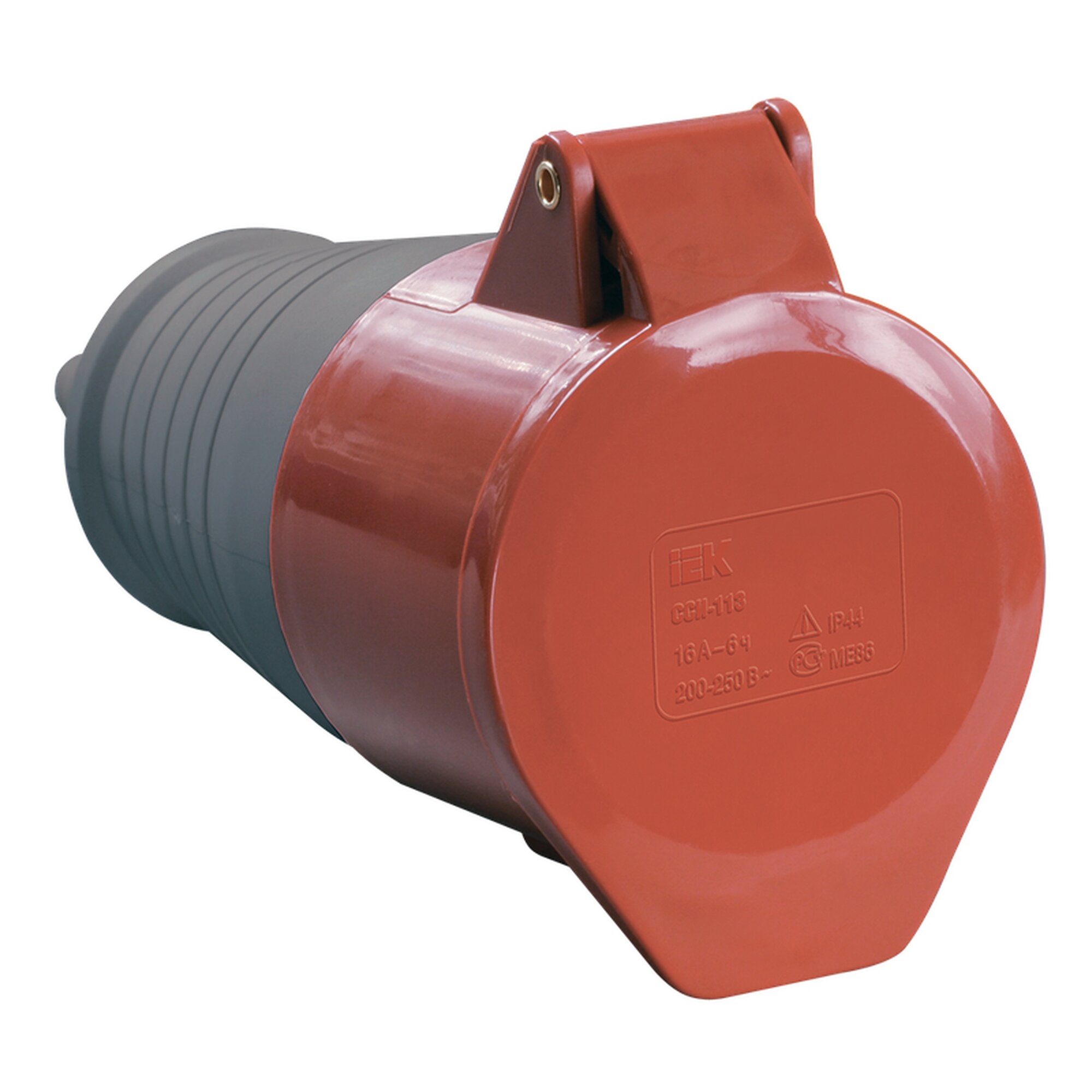Розетка переносная IEK ССИ-214, 3Р+РЕ 16А 380-415В, IP44, пластик, красная, винтов. зажим, уплотнительная гайка