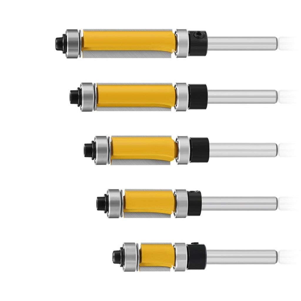 5/15шт 1/4-дюймовый Шаблон Подшипника Обрезной Долбежный Фрезер Прямая Концевая Фреза Триммер Для Очистки Заподлицо Обрезной Режущий Инструмент