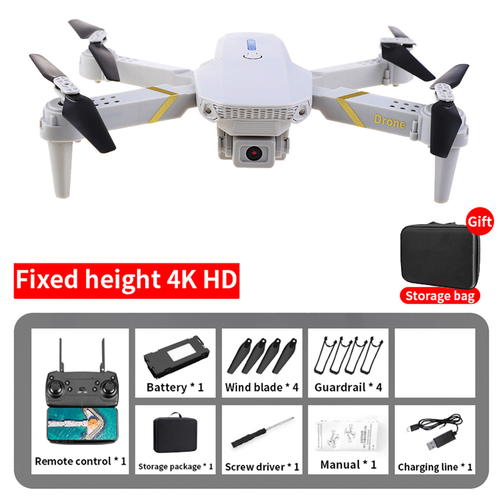 БПЛА E88 с камерой, 4K/High-Defination/1080p One Click Sauft & Plant, Quadcopter с дистанционным управлением для взрослых детей