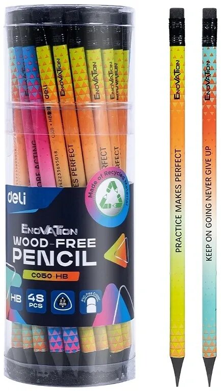 Карандаш ч/г Deli EC050-HB 2.2мм HB трехгран. ассорти ластик