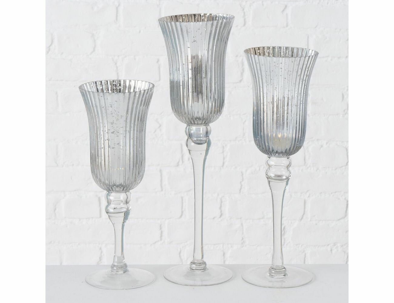 Набор подсвечников - бокалов гонна , стекло, серебристый, 30-40 см, 3 шт, Boltze 2009463