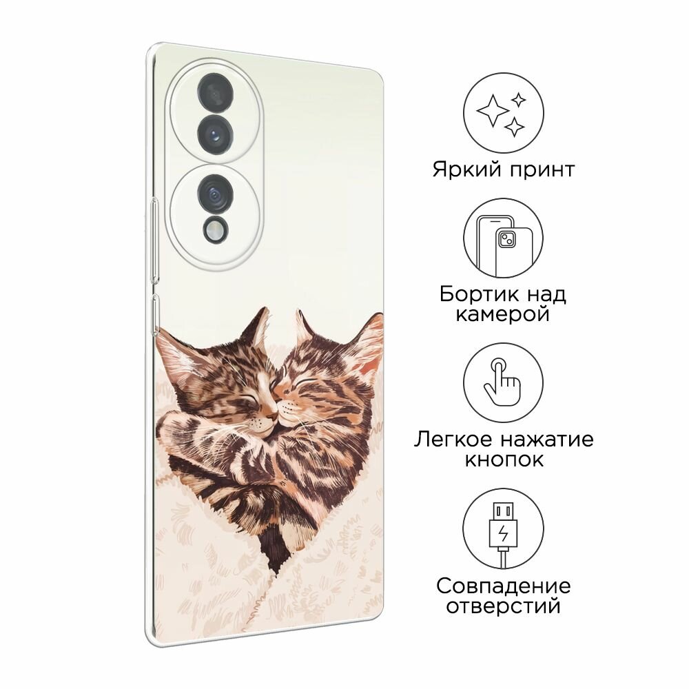 Чехол на Honor 70 / Хонор 70 с принтом "Влюбленные котейки - 14 февраля" — фото 1