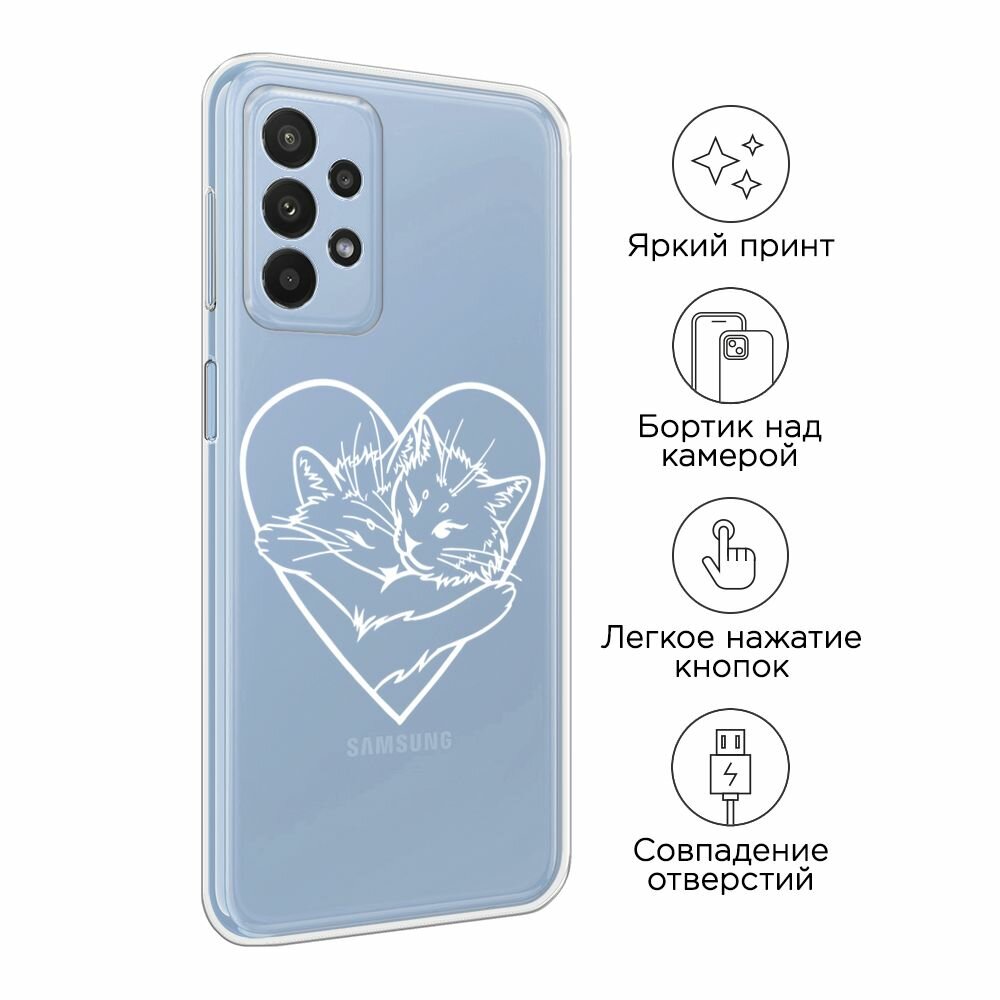 Чехол на Samsung Galaxy A23 / Самсунг Галакси А23 с принтом "Влюблённые котики рисунок 2 - 14 февраля", прозрачный — фото 1