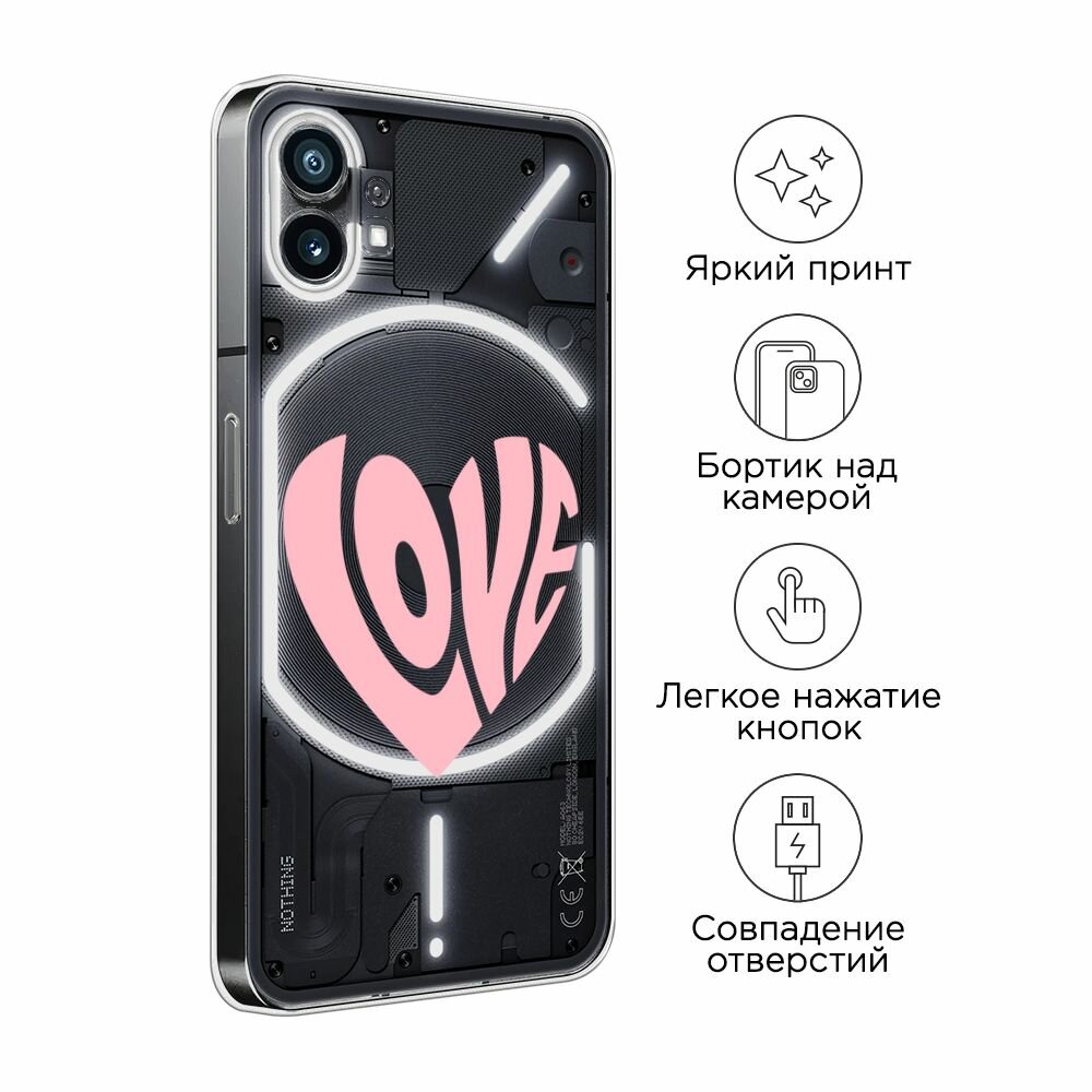 Чехол на Nothing Phone 1 / Нафинг Фон 1 с принтом "Love heart 3 - 14 февраля", прозрачный — фото 1