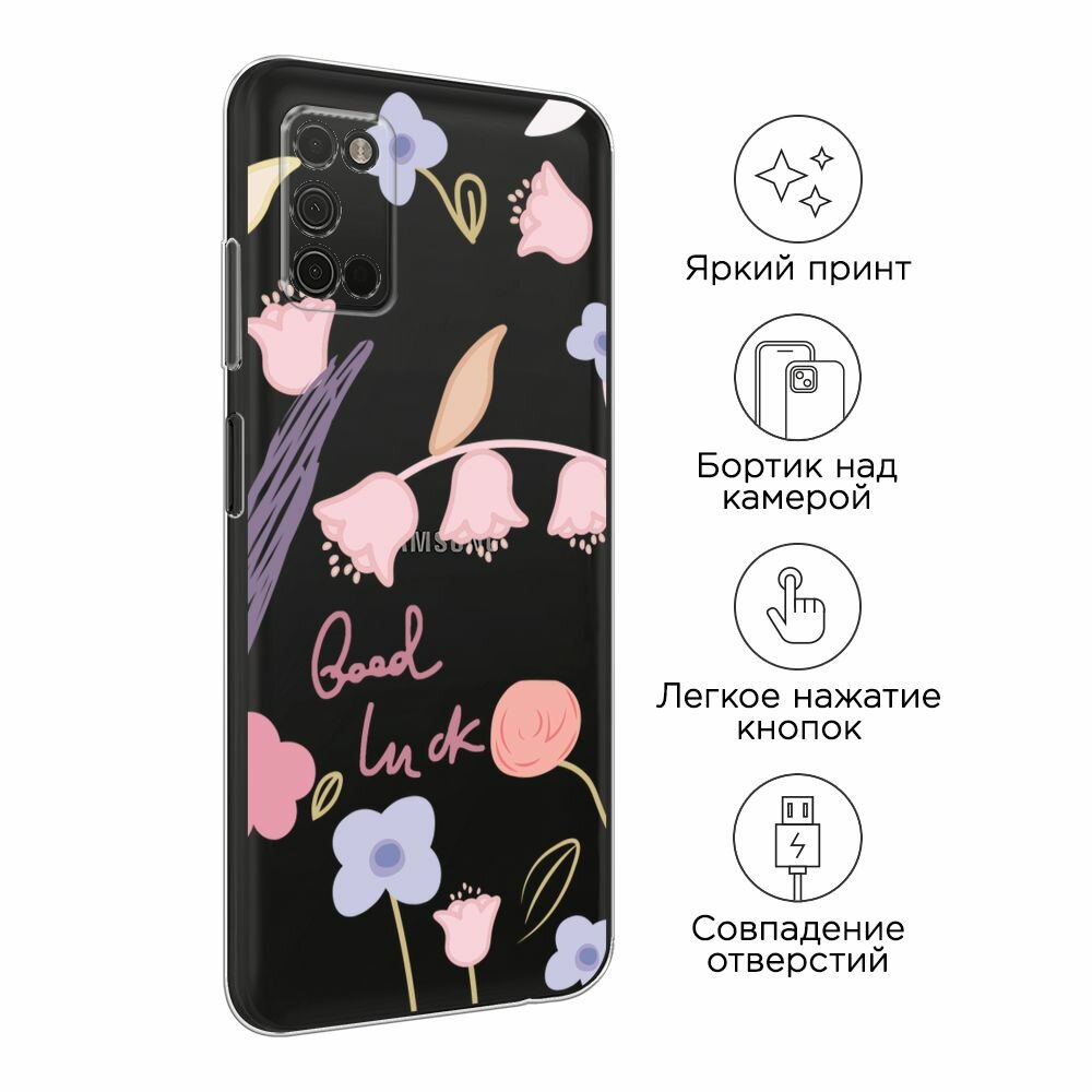 Чехол на Samsung Galaxy A03S / Самсунг Галакси A03S с принтом "Lucky flowers", прозрачный — фото 1