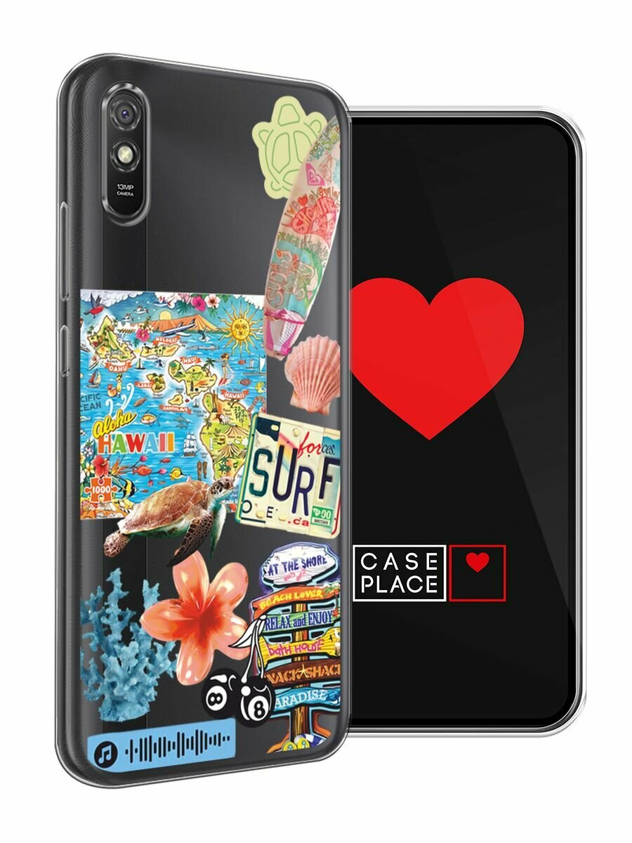 Чехол на Xiaomi Redmi 9A / Сяоми Редми 9А с принтом "Summer collage", прозрачный — фото 1