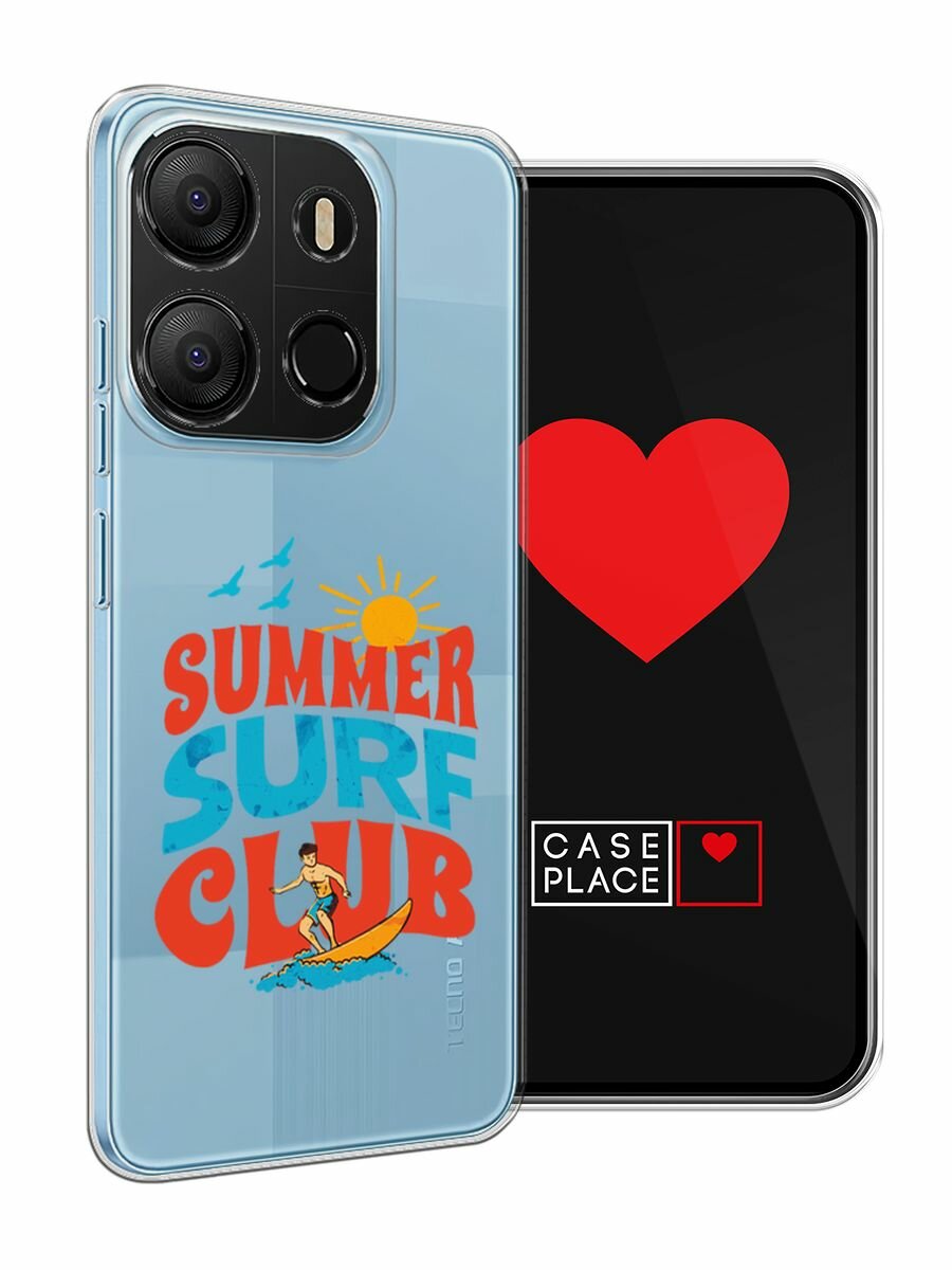 Чехол на Tecno Pop 7 / Текно Поп 7 с принтом "Summer surf club", прозрачный — фото 1
