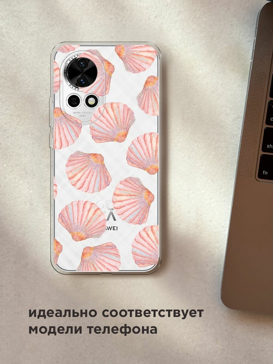 Чехол на Huawei Nova 12/Nova13 / Хуавей Нова 12/Нова 13 с принтом "Ракушки паттерн", прозрачный — фото 1