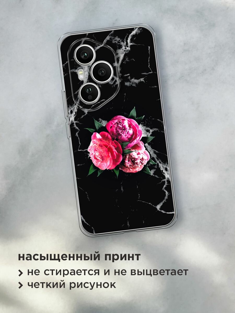 Чехол на Honor 400 Pro / Хонор 400 Про с принтом "Букет на черном мраморе" — фото 1