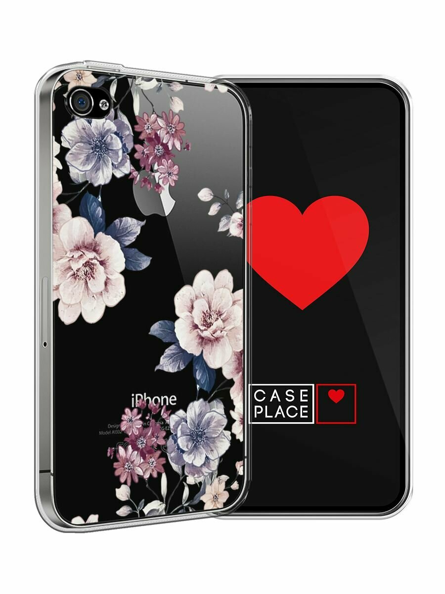 Чехол на Apple iPhone 4/4S / Айфон 4/4S с принтом "Нежные винтажные цветы", прозрачный — фото 1