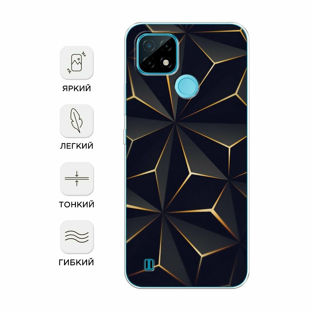 Чехол на Realme C21 / Реалми С21 с принтом "Черные полигоны" — фото 1