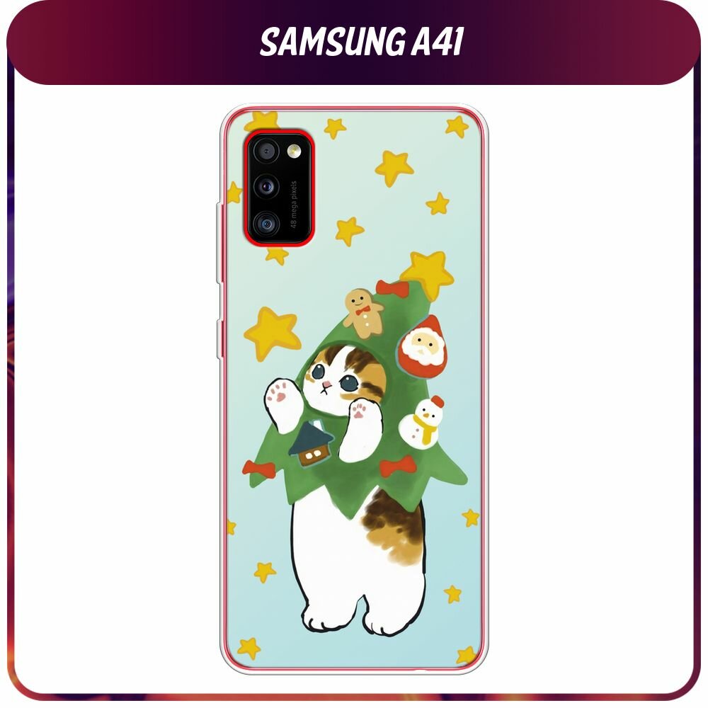 Чехол на Samsung Galaxy A41 / Самсунг Галакси А41 с принтом Котик-ёлочка