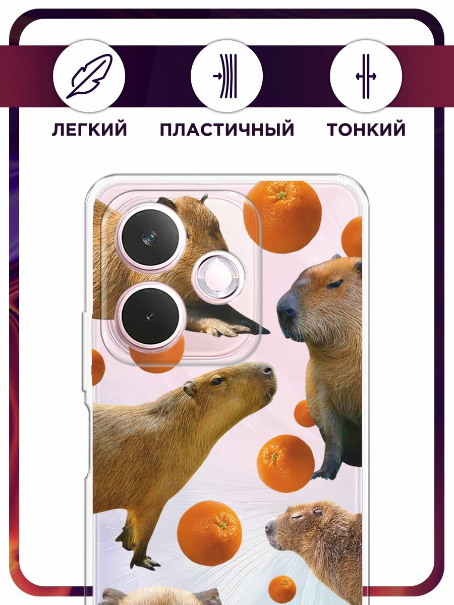 Чехол на Oppo A5 Pro / Оппо А5 Про с принтом "Капибара и апельсины", прозрачный — фото 1