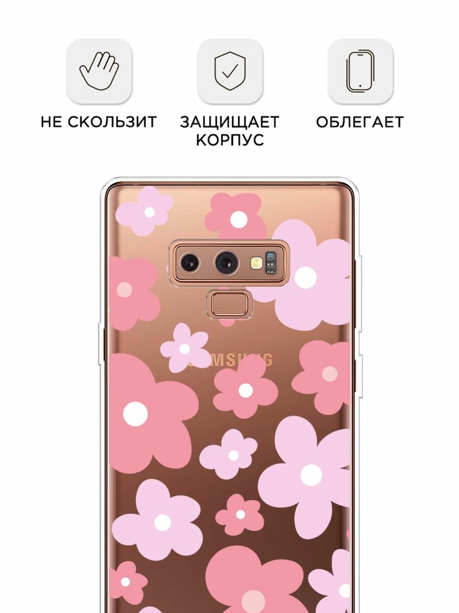 Чехол на Samsung Galaxy Note 9 / Самсунг Галакси Нот 9 с принтом "Нежные розовые цветочки рисунок", прозрачный — фото 1