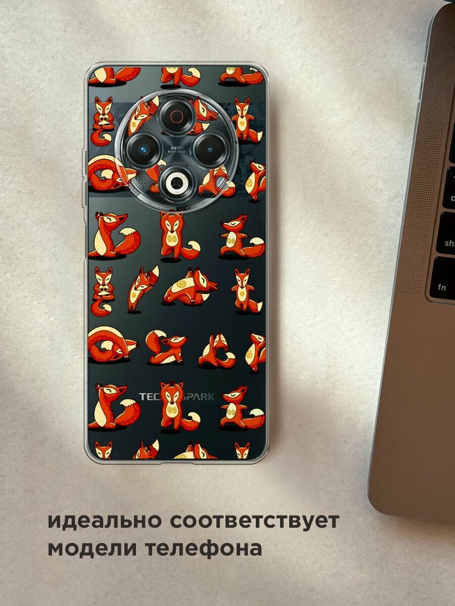 Чехол на Tecno Spark 30 / Текно Спарк 30 с принтом "Йога для лисы", прозрачный — фото 1