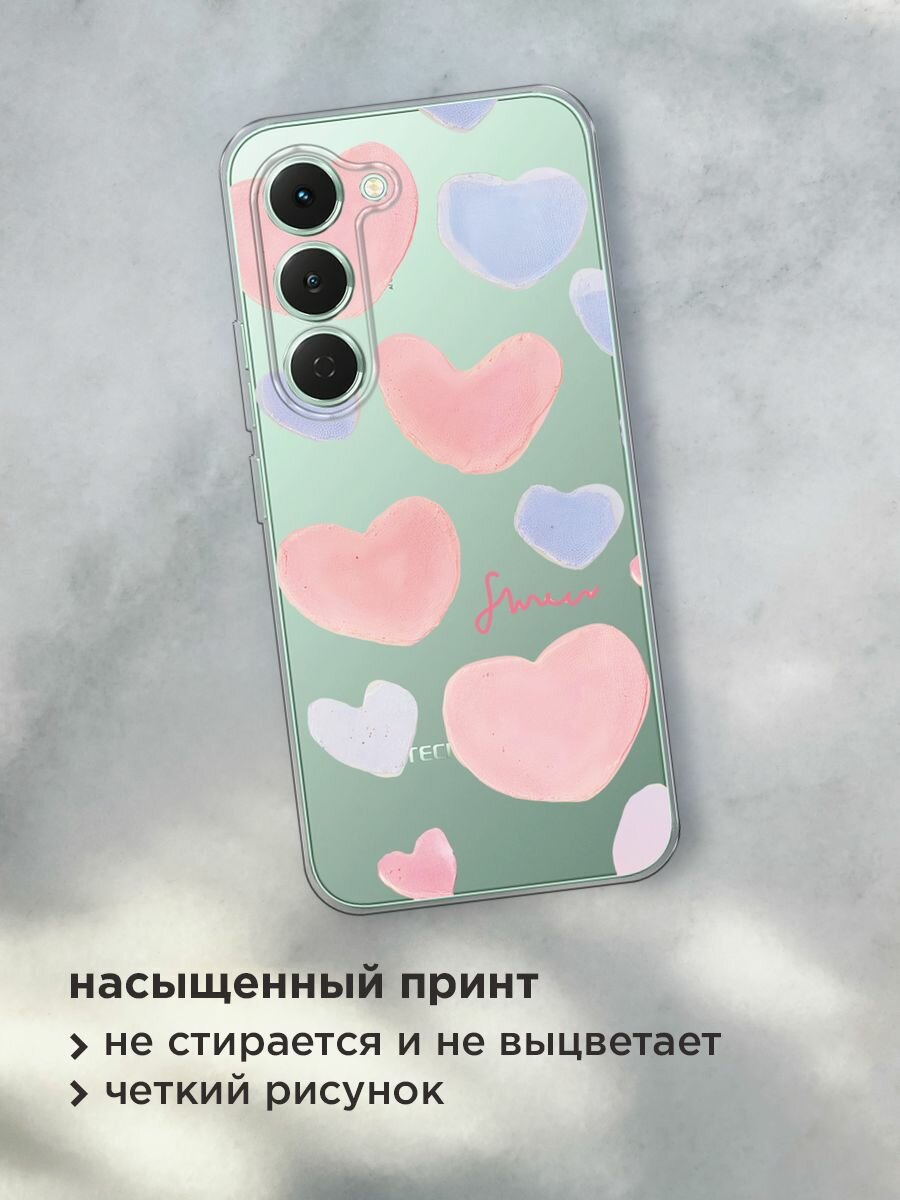 Чехол на Tecno Spark 40 Pro / Текно Спарк 40 Про с принтом "Пастельные сердечки", прозрачный — фото 1