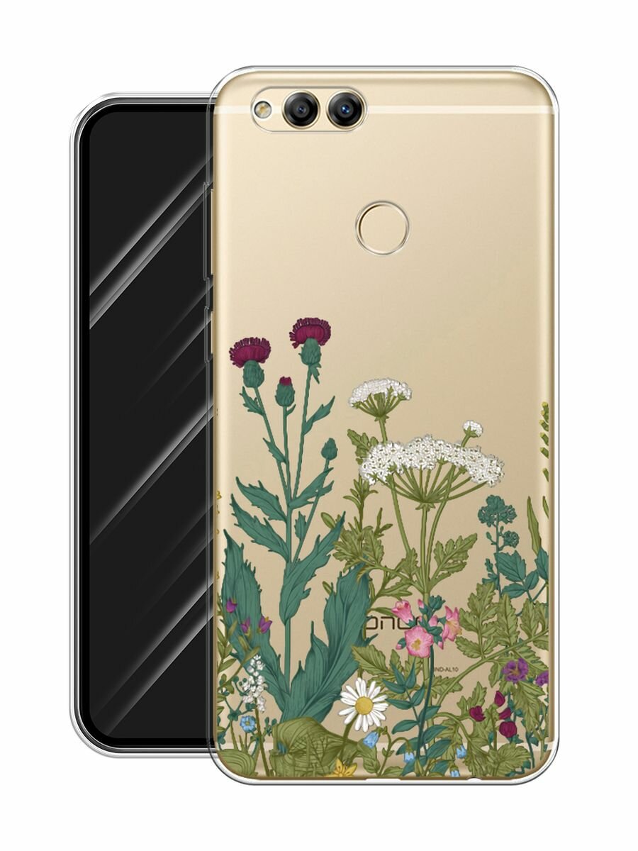 Чехол на Honor 7X / Хонор 7Х с принтом "Дикие полевые цветы", прозрачный — фото 1