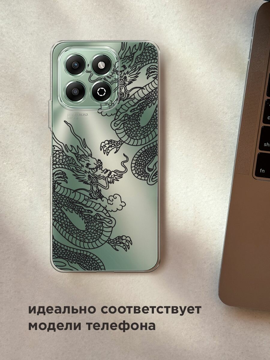 Чехол на Honor X6b / Хонор X6b с принтом "Два китайских дракона", прозрачный — фото 1