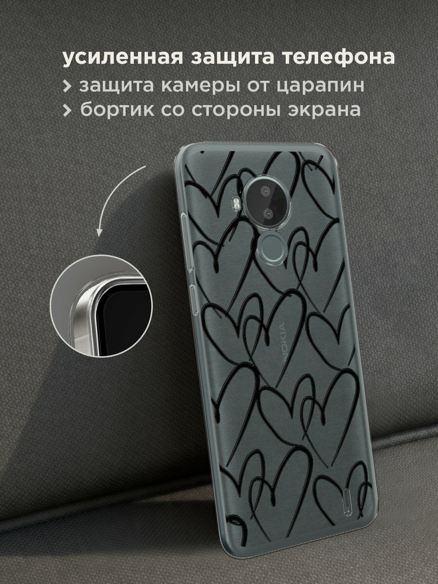 Чехол на Nokia C30 / Нокия C30 с принтом "Hearts doodle black 1" — фото 1