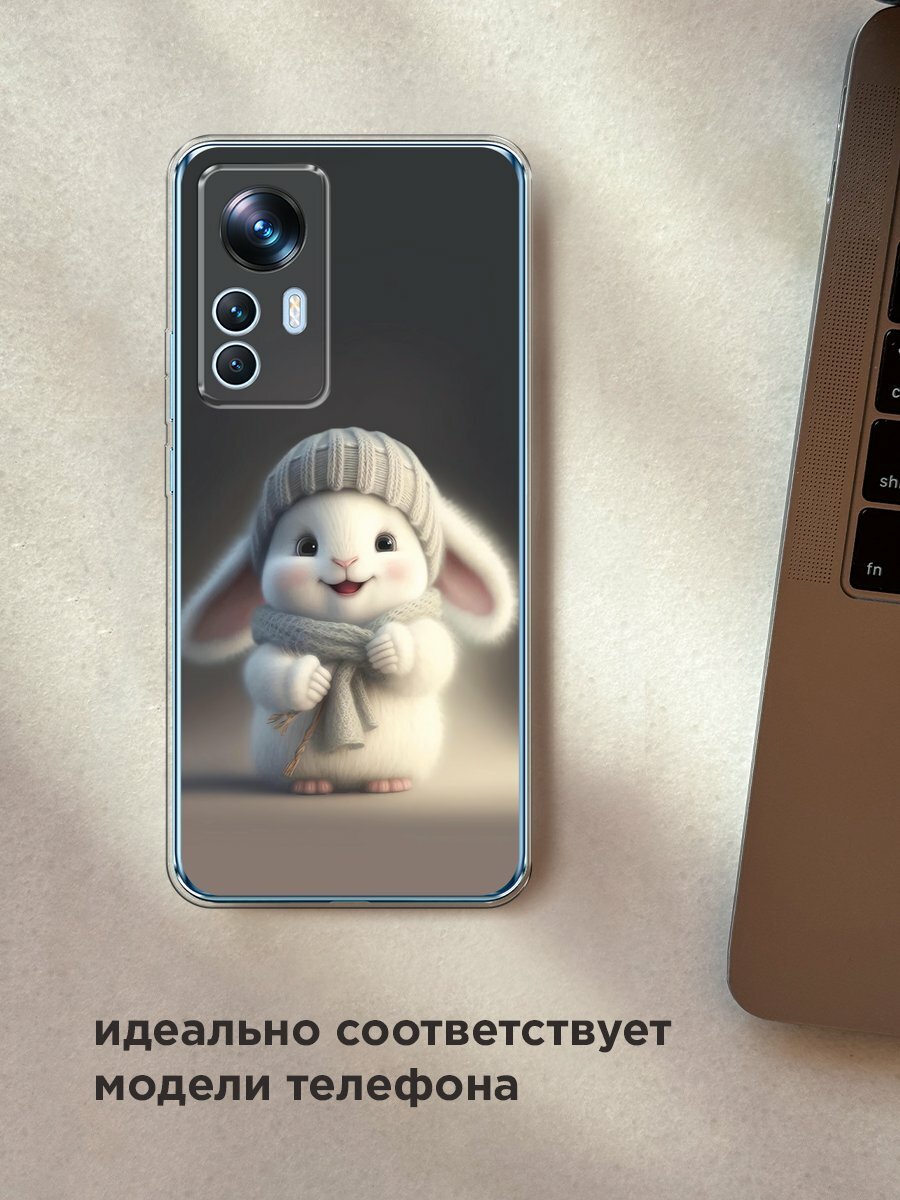 Чехол на Xiaomi 12T/12T Pro / Сяоми 12T/12T Про с принтом "Белый крольчонок в шапке" — фото 1
