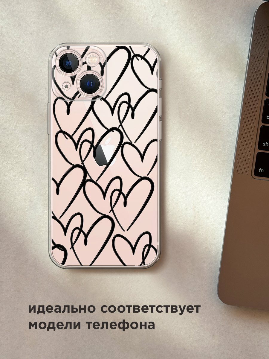 Чехол на Apple iPhone 13 mini / Айфон 13 мини с принтом "Hearts doodle black 1" — фото 1