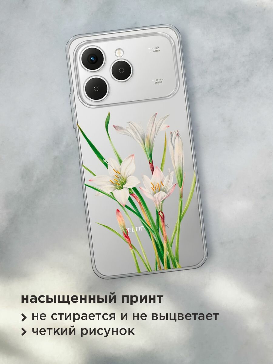 Чехол на Tecno Spark 40 / Текно Спарк 40 с принтом "White lily", прозрачный — фото 1