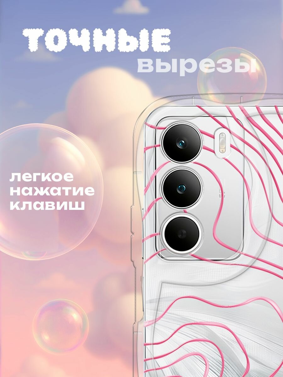 Чехол на Realme C71/P3 Lite 4G / Реалми С71/P3 Лайт 4G/P3 Лайт 4G с принтом Розовые волны, прозрачный — фото 1