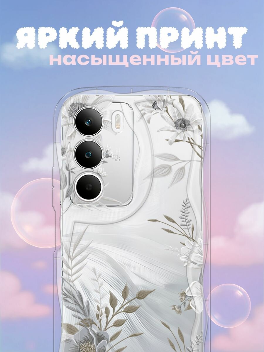 Чехол на Realme C71/P3 Lite 4G / Реалми С71/P3 Лайт 4G/P3 Лайт 4G с принтом Цветы сепия 3, прозрачный — фото 1