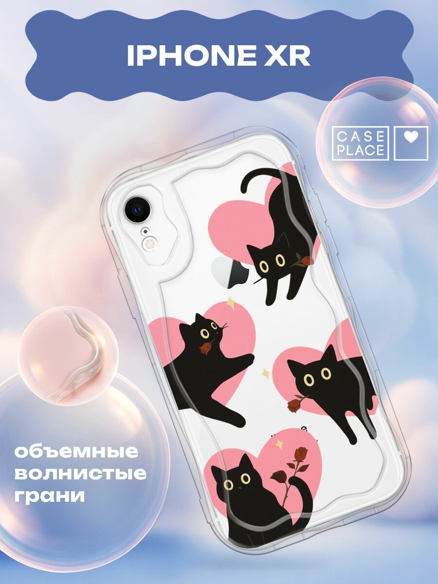Чехол на Apple iPhone XR / Айфон XR с принтом "Котики с розой"
