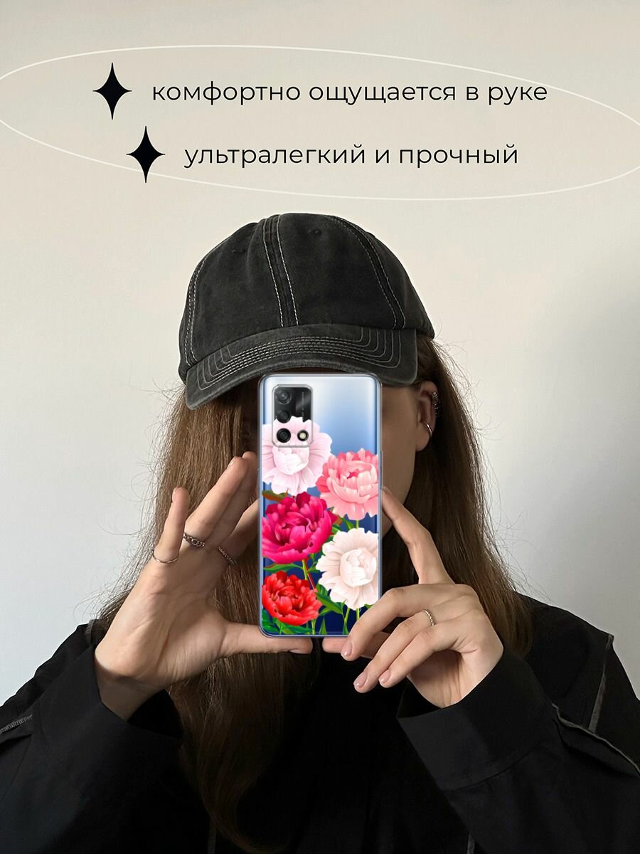 Чехол на Oppo A74 / Оппо A74 с принтом "Большие пионы", прозрачный — фото 1